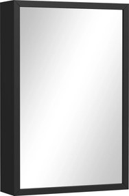 zrcadlová skříňka Kleankin, koupelnová skříňka se 3 policemi, skříňka na léky, nástěnná skříňka do ložnice, černá, 40 x 12 x 60 cm | Aosom