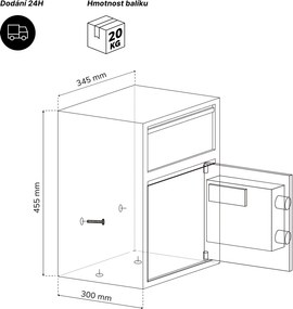 Depozitní trezor s vhozem, elektronický zámek na kód, na peníze a dokumenty, 345x455x300 mm: CEDRIC