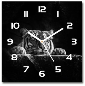 Wallmuralia Skleněné nástěnné hodiny čtverec Tygr 30x30 cm