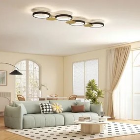 HOMCOM Stropní svítidlo LED 38W 1500LM 3000K-6500K Stropní svítidlo Lampa do obývacího pokoje se 4 žárovkami dálkové ovládání Černá+zlatá