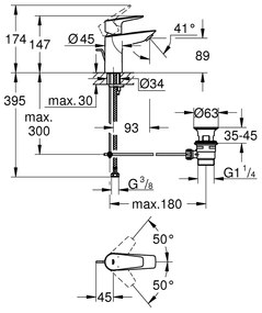 GROHE Start Edge - Páková umyvadlová baterie, velikost S, chrom 23342001