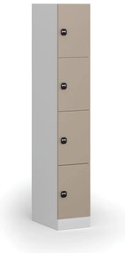 Šatní skříňka S1 s úložnými boxy, 4 boxy, 1850 x 300 x 500 mm, RFID zámek, béžové dveře
