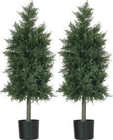 HOMCOM sada 2 umělých cedrů v květináči, výška 90 cm, jehličnan, 38L x 12,5B x 90V cm