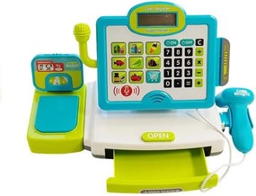 LEAN Toys Dětská pokladna modrá s košíkem