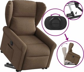Elektrické zvedací polohovací křeslo hnědé textil 3303398