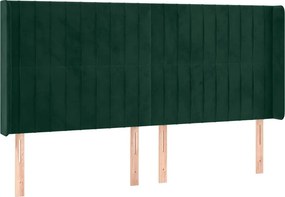 Čelo postele s LED tmavě zelené 203 x 16 x 118/128 cm samet 3124355