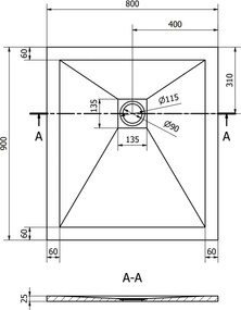 Mexen Stone+ obdélníková kompozitní sprchová vanička 90 x 80 cm, bílá - 44108090