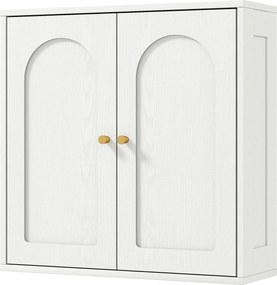 HOMCOM Koupelnová nástěnná skříňka s regály, 2 dveře s obloukovým designem a zlatými úchyty, 60x20x60 cm, bílá