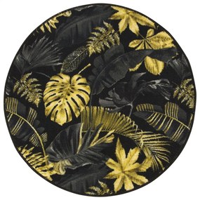 Kulatý koberec Monstera listy palmy černý / zlatý Rozměr: průměr 150 cm