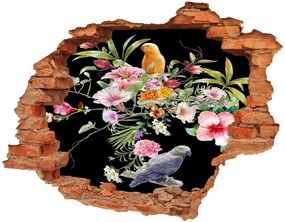 Wallmuralia Díra 3D fototapeta nálepka Květiny a ptáci 90x70 cm