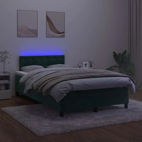 Box spring postel s matrací a LED tmavě zelená 120x200 cm samet 3134636