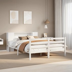 Postel s knihovnou bez matrace bílá 160x200 cm masivní borovice 3321857