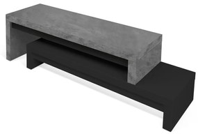 Dvojitý televizní stolek černý s betonovým dekorem TemaHome Cliff, 125 x 40 cm