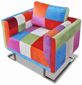 Krychlové křeslo, chromované nohy, patchwork, textilní 240895
