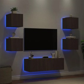 5dílná obývací stěna s LED osvětlením hnědý dub - Default Title