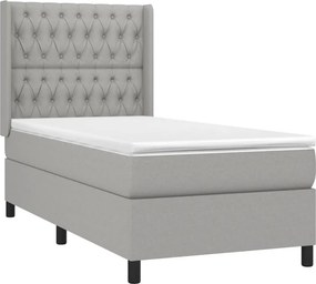 Box spring postel s matrací a LED světle šedá 90x200 cm textil 3138525
