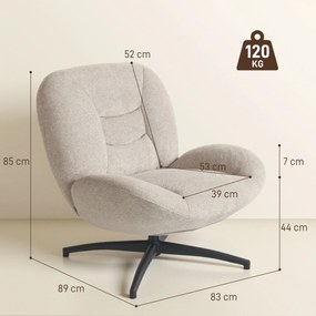 HOMCOM Otočné křeslo do obývacího pokoje, lounge křeslo se širokým sedadlem, integrovanou opěrkou rukou, vzhled chenillu, krémově bílá
