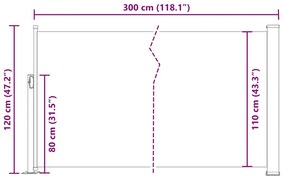 vidaXL Marketos Zatahovací boční markýza / zástěna 120 x 300 cm hnědá