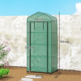 Fóliový skleník Outsunny s rolí, skleník se 4 policemi, fóliový skleník s ocelovým rámem, pro zahradu, balkon 69 x 50 x 165 cm, zelený