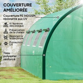 Zahradní tunelová skleník Outsunny, tunelový skleník 18 m², s 8 okny a 2 otočnými dveřmi, PE kryt, konstrukce z pozinkované oceli, 6 x 3 x 2 m, zelený