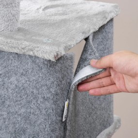Škrabadlo PawHut 142 cm s jeskyněmi a plošinami, sisalový sloupek, hračky, ochrana proti překlopení, šedé pro aktivní kočky | Aosom.de