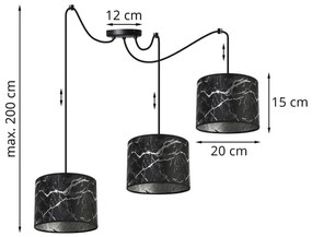 Závěsné svítidlo WERONA SPIDER, 3x černé textilní stínítko se vzorem, S