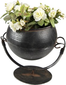Černý antik kovový květináč na noze Olio - 19*15*19 cm