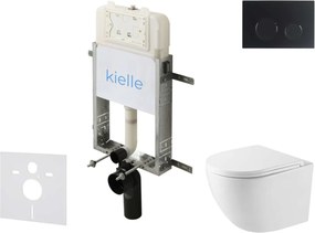 kielle Genesis New - Set předstěnové instalace, kompaktního klozetu Oudee, Vortex Rimless+, sedátka softclose a tlačítka Gemini New II, matná černá 30528SZ42