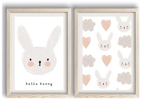 Dětské obrázky v sadě 2 ks 38x53 cm Hello Bunny – Wallity