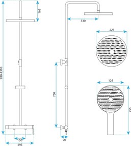 Rea Foss Clif, sprchový set s ruční a hlavovou sprchou, zlatá matná, REA-P3913
