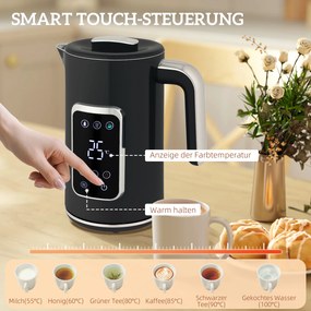 HOMCOM Sada konvice a topinkovače s LED dotykovým displejem, 1,7 L, 2 sloty na topinky, různé režimy a funkce, černá