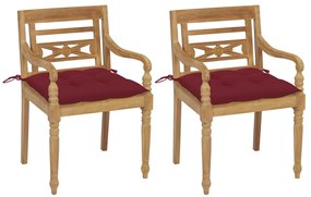 vidaXL Židle Batavia 2 ks s vínovými poduškami masivní teakové dřevo
