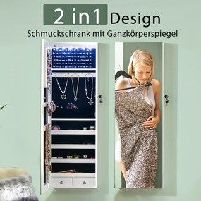 Costway Mirrored Jewelry Cabinet Uzamykatelný na stěnu/dveře – 36 × 10 × 108 cm