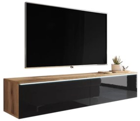 TV stolek LOWBOARD D 140, 140x30x32, dub wotan/černá lesk + LED
