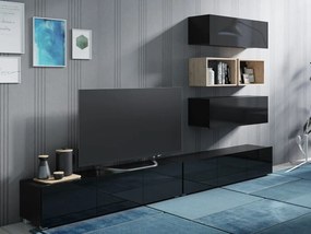 GAB Obývací stěna LORONA 27, Černá/Dub Artisan 300 cm