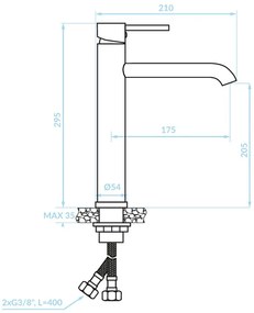 Kuchinox Noia, vysoká umyvadlová baterie h-295, broušená ocel, LAV-BNK_22NA