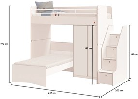 Čilek Patrová postel do L se schody a skříní White Studio