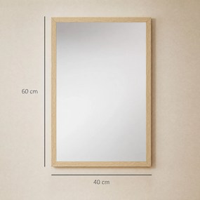 HOMCOM obdélné nástěnné zrcadlo 40 × 60 cm, rám v provedení přírodní dřevo — ideální do koupelny, obýváku nebo ložnice