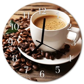 Nástenné skleněné hodiny káva fi 30 cm