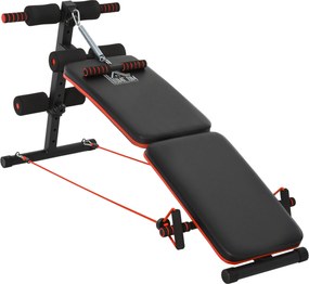 HOMCOM Posilovací lavice na břicho nastavitelná a skládací, multifunkční tréninková lavice s tréninkovými lany, nosnost 110 kg, ocelová černá červená