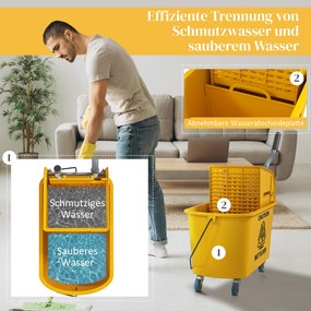 Úklidový vozík 20L Úklidový vozík s lisovací a zametací soupravou, kbelíkem včetně mopu, válečkem
