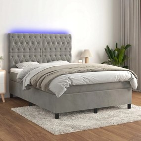 Fionshop 264251878 Box spring postel s matrací a Led světle šedá 140x190