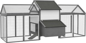 PawHut Kurník pro slepice Dřevěný kurník s hnízdící bednou Drůbežní voliérou se rampou, Kurník s podnosem, Šedý, 247 x 125 x 113,5 cm | Aosom
