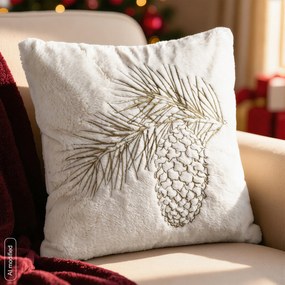 CHLUPATÝ VÁNOČNÍ DEKORAČNÍ POVLAK NA POLŠTÁŘ PINE 45X45 CM BÍLÝ