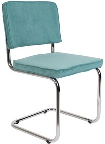 OnaDnes -20% Modrá manšestrová jídelní židle ZUIVER RIDGE RIB s lesklým rámem