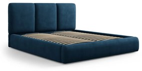 Tmavě modrá čalouněná dvoulůžková postel s úložným prostorem s roštem 200x200 cm Brody – Mazzini Beds