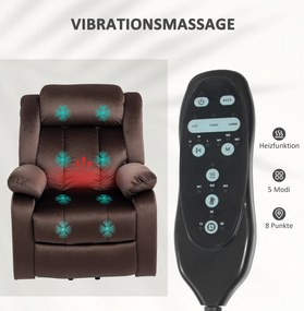 HOMCOM TV křeslo se stojánkem Elektrické polohovací křeslo s funkcí polohování, vibrační masáží, funkcí vyhřívání, TV křeslo s pružinovým jádrem, boč…