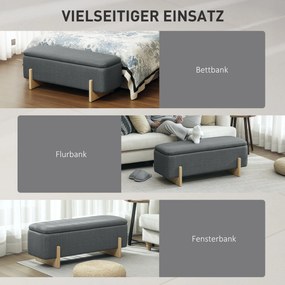 HOMCOM Stolička s úložným prostorem, sedací lavice s pěnovým polstrováním, imitace lnu, 111 x 44,5 cm, tmavě šedá