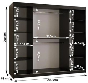 Šatní skříň Kair | 200 cm | černá/jasan světlý