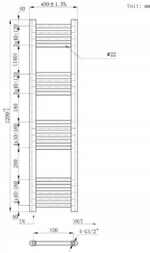 Erga Basic, topné těleso 1200x400 mm, 409 W, černá, ERG-LAV-BASIC-12040-BK